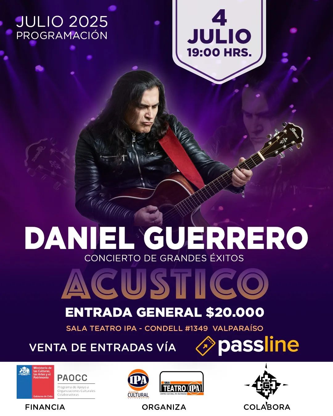 Daniel Guerrero concierto acústico en Valparaíso este julio